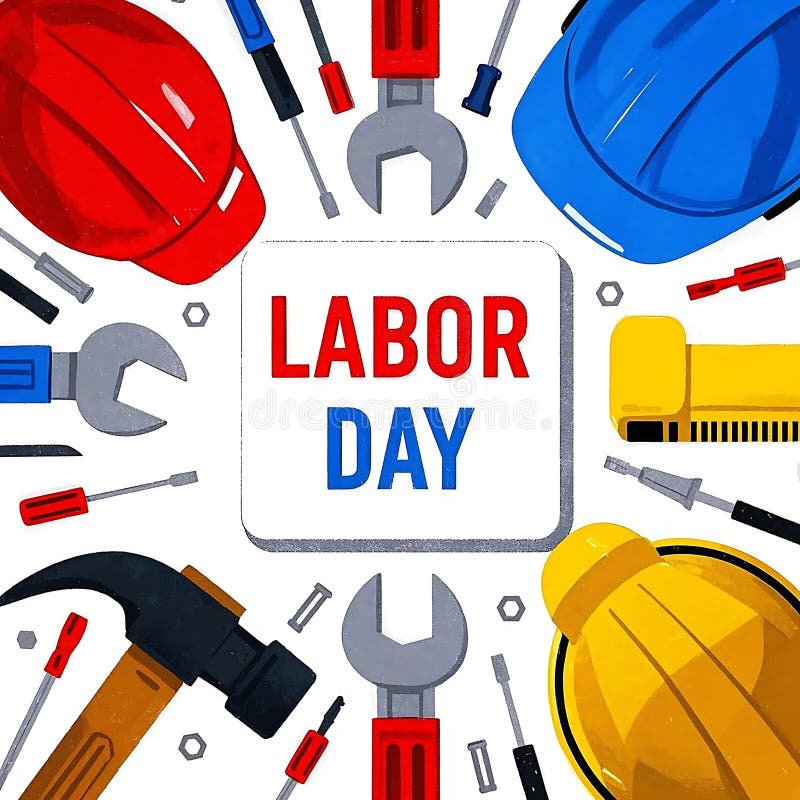Colorful Labor Day Illustration Featuring Tools and Safety Gear Stock ...
