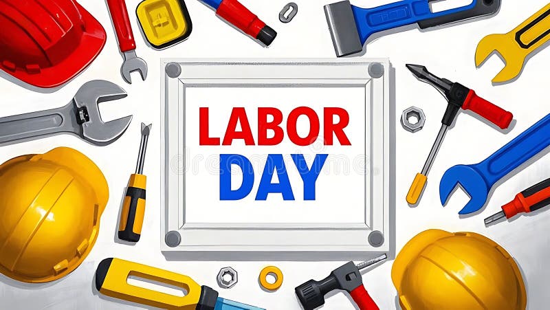 Colorful Labor Day Illustration Featuring Tools and Safety Gear Stock ...