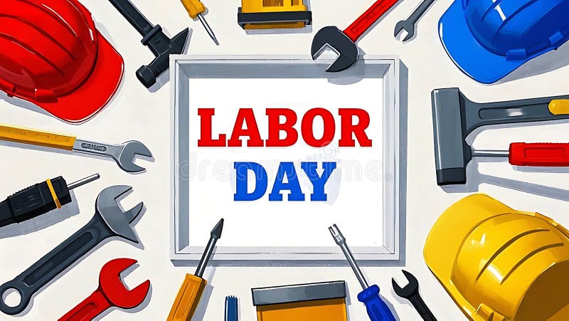 Colorful Labor Day Illustration Featuring Tools and Safety Gear Stock ...