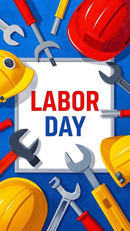 Colorful Labor Day Illustration Featuring Tools and Safety Gear Stock ...