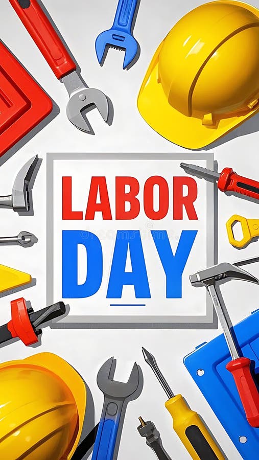 Colorful Labor Day Illustration Featuring Tools and Safety Gear Stock ...