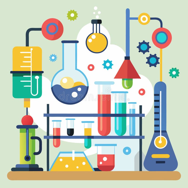 Colorful Laboratory Equipment with Beakers, Flasks, and Test Tube Stock ...