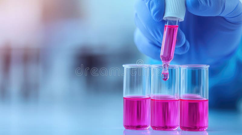 Colorful Laboratory Experiment with Pink Liquid in Test Tubes ...
