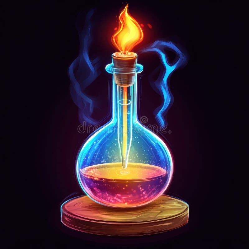 Colorful Laboratory Flask Emitting Smoke and Flame Effect Stock ...