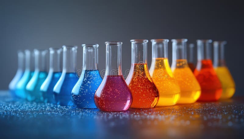 Colorful Laboratory Flasks Displaying Chemical Reactions in a Modern ...