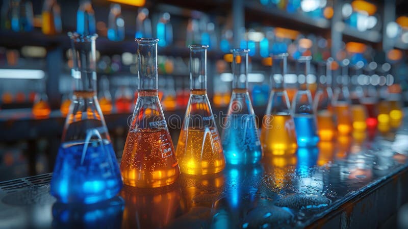 Colorful Laboratory Flasks with Liquid Samples - Generative AI Stock ...