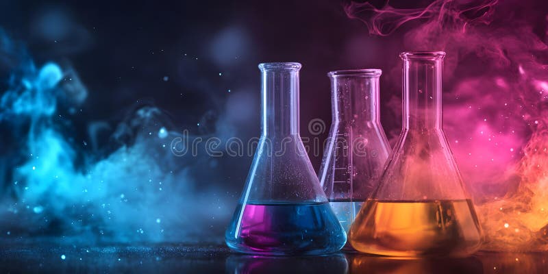 Colorful Laboratory Glass Flasks Arrangement Stock Illustration ...