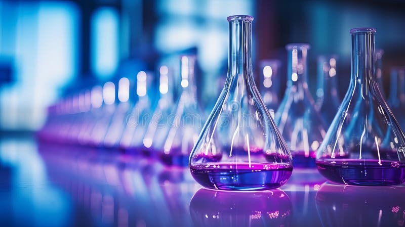 Colorful Laboratory Glassware Lined Up in a Vibrant Science Experiment ...