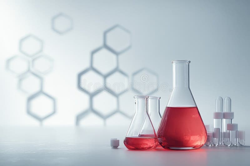 Colorful Laboratory Glassware with Red Liquid on a Simple Background ...