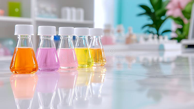 Colorful Laboratory Glassware with Vibrant Liquid Samples on a Bright ...