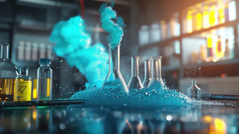 Colorful Laboratory Flasks Bubbling Liquids Smoke Effects Stock Photos ...