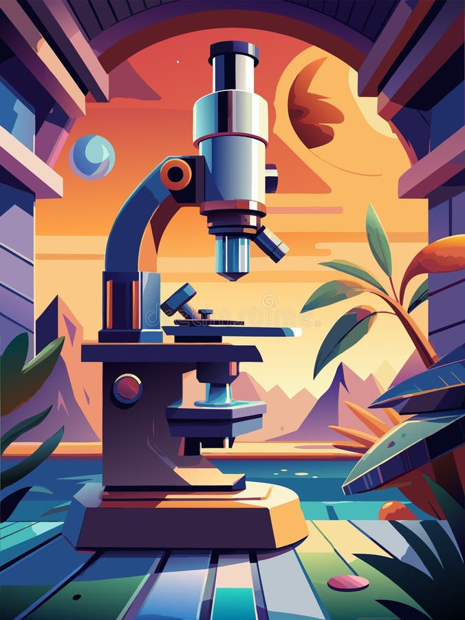 Colorful Laboratory Scene with Microscope and Various Scientific ...