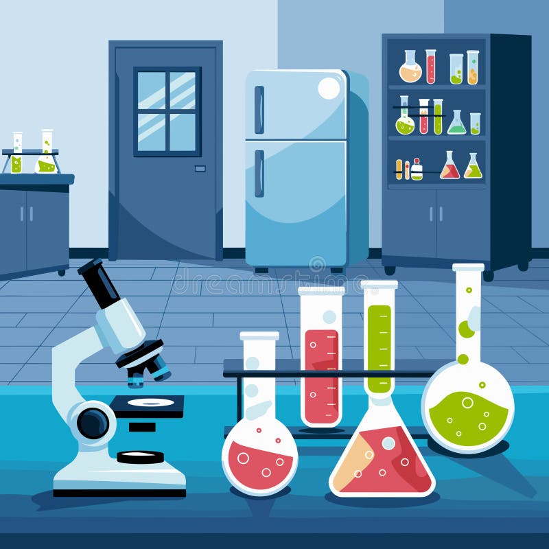 Colorful Laboratory Setup with Microscope and Chemistry Glassware Stock ...