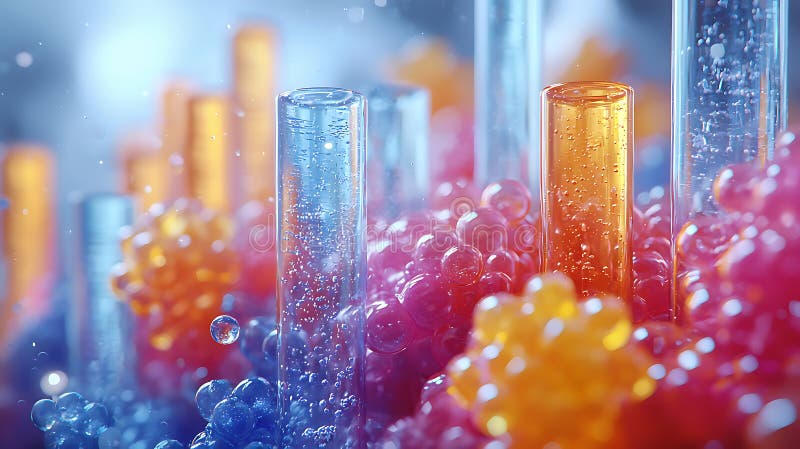 Colorful Laboratory Setup with Test Tubes and Bubbles in Vibrant Scene ...
