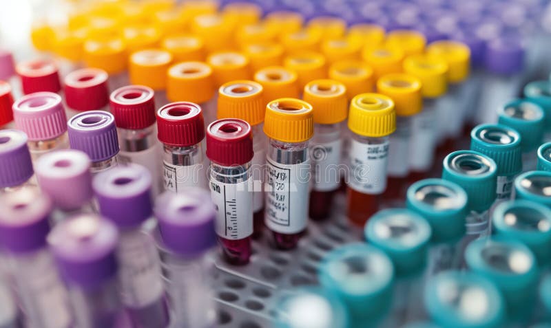 Colorful Laboratory Test Tubes Arranged in a Rack, Showcasing Various ...