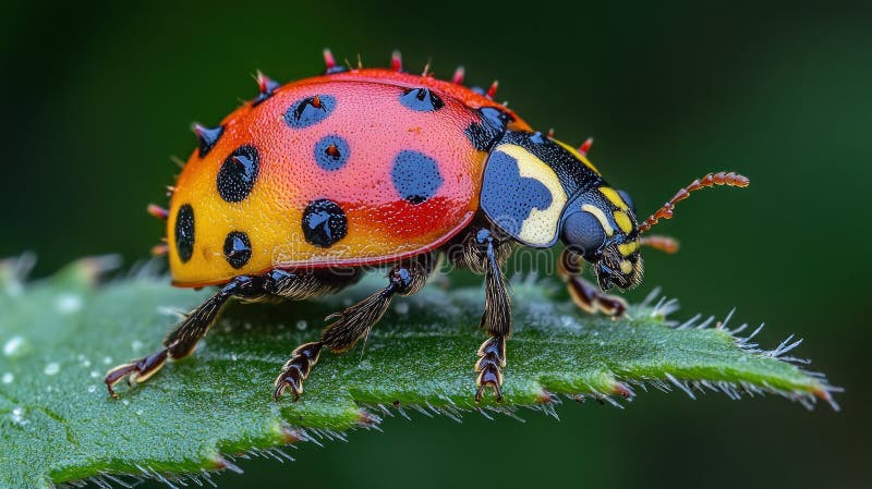 Colorful Ladybug with Black Spots on Red and Orange Shell on a Leaf ...