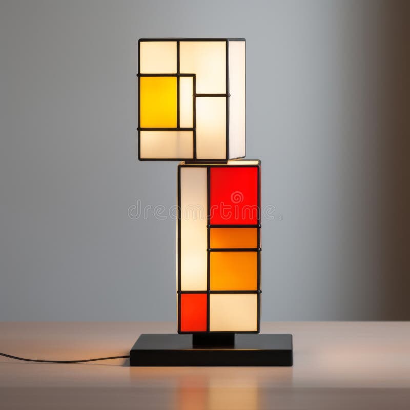 Modern Red Orange White Table Lamp in Colorful Cubism Style Stock ...