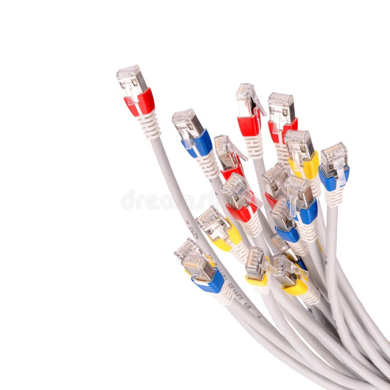 Colorful Lan Telecommunication Cable RJ45 Isolated on White Back Stock ...