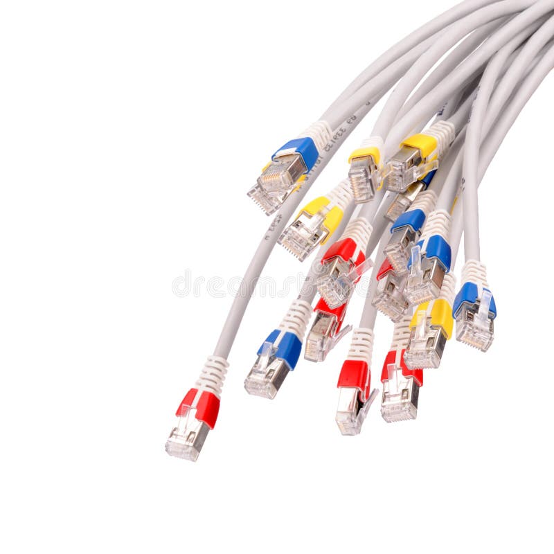 Colorful Lan Telecommunication Cable RJ45 Isolated on White Back Stock ...