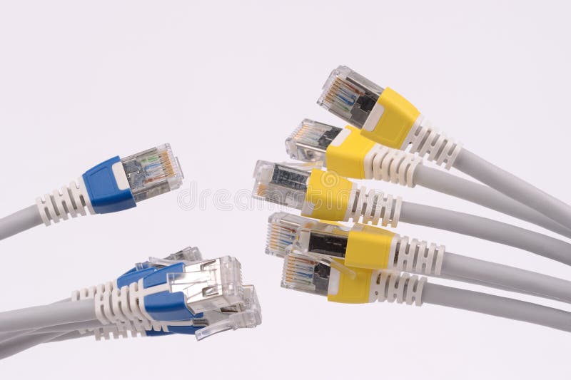 Colorful Lan Telecommunication Cable RJ45 Isolated on White Back Stock ...