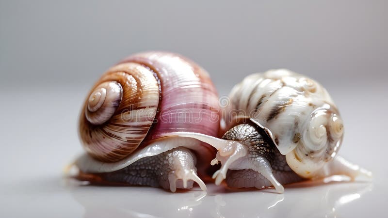 Colorful Land Snails Interacting on a Smooth Surface during Daylight in ...