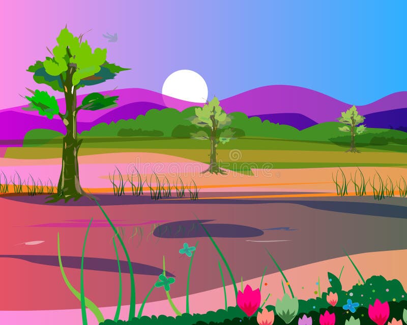 Colorful Landscape with Fields and Mountains Stock Photo - Image of ...