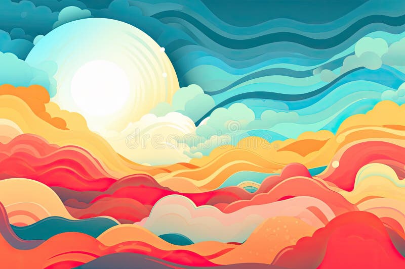 A Colorful Landscape with Clouds and Sun Stock Illustration ...