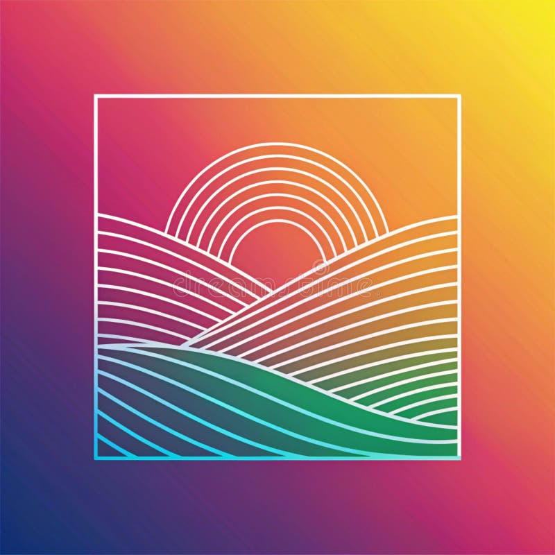 Colorful Landscape Graphic Design with Layered Hills and Rainbow Stock ...