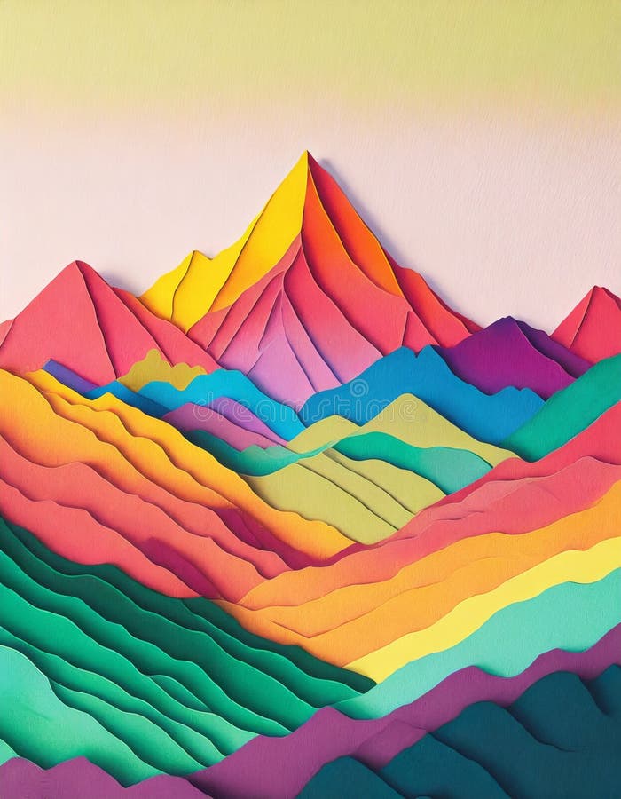 A Colorful Landscape, Layered Paper Style. Stock Illustration ...