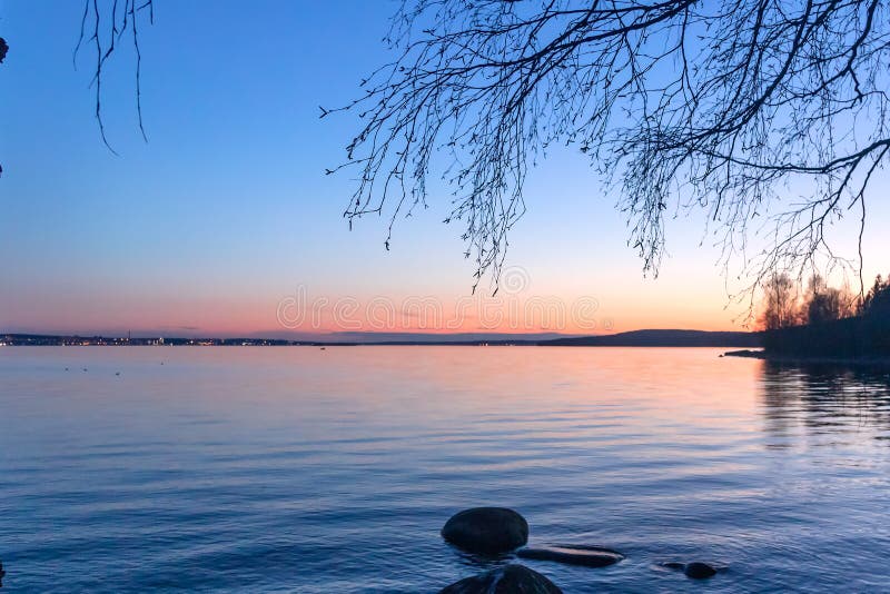Colorful Landscape Over the Water Surface of the Lake after Sunset ...