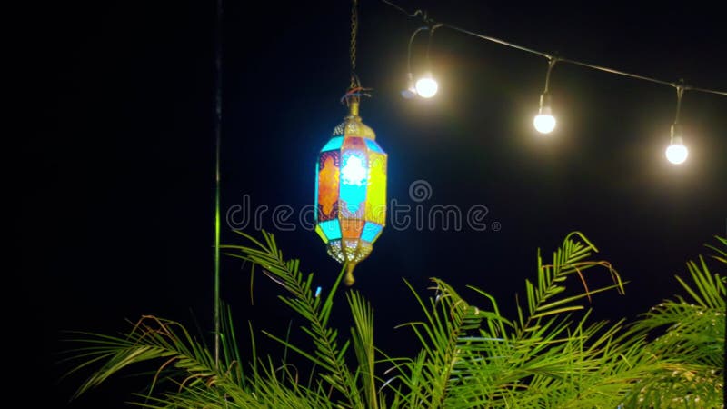 Colorful Lantern with String Lights at Night Stock Footage - Video of ...