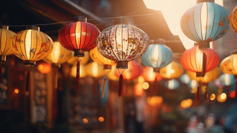 Colorful Lanterns Hanging from a String, Perfect for Festive ...