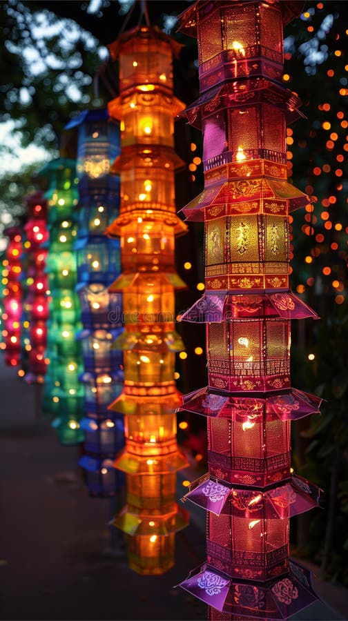 Paper Lanterns Hanging from Tree Stock Image - Image of branches, tree ...