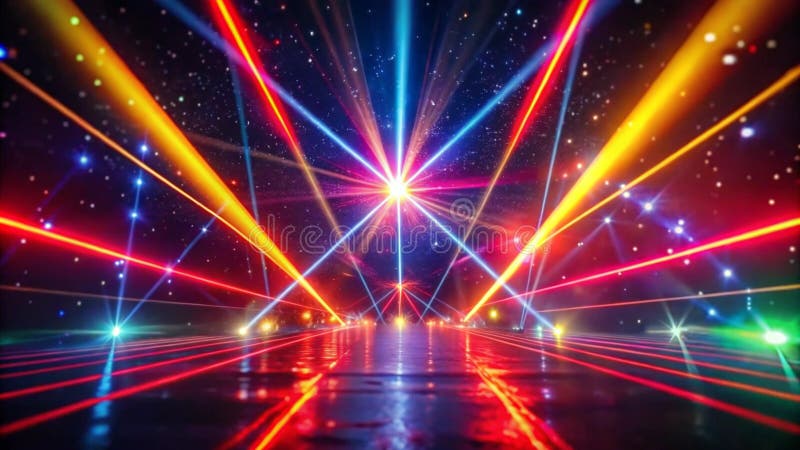 Colorful Laser Beams Converging at a Point in a Dark Space Stock ...