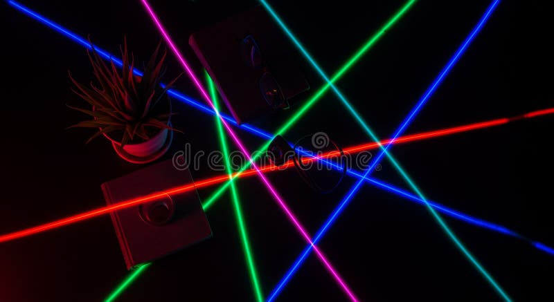 Colorful Laser Beams Crossing on Dark Surface Stock Illustration ...
