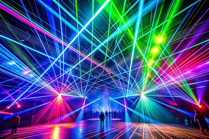 Colorful Laser Show in Large Indoor Venue Stock Illustration ...