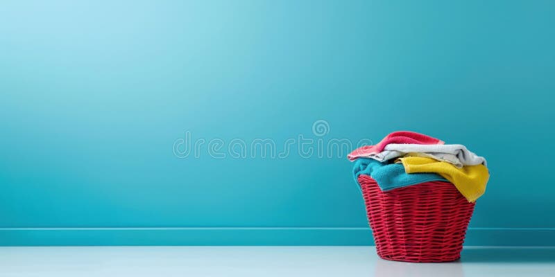 Colorful Laundry Basket on Blue Background. Generative Ai Stock ...