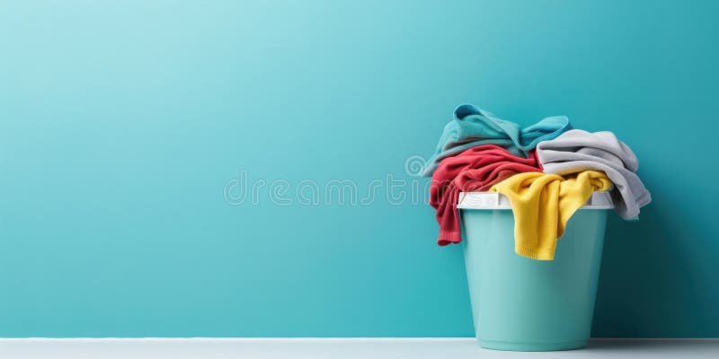 Colorful Laundry Basket on Blue Background. Generative Ai Stock ...