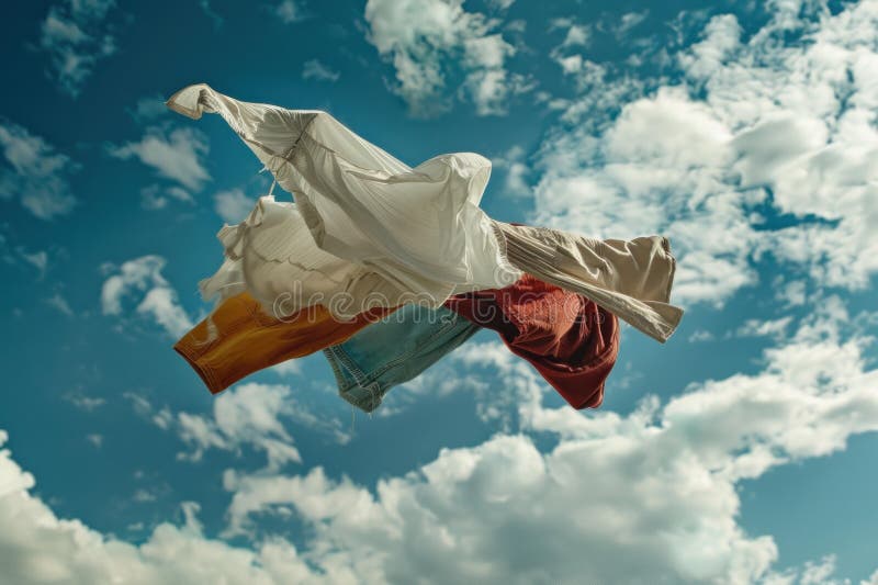 Colorful Laundry Drying on a Clothesline and Swaying in the Wind Stock ...
