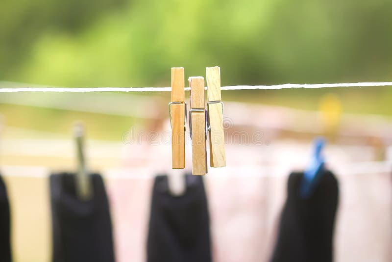 Colorful Laundry Hanging on the Rope Outdoors Stock Photo - Image of ...