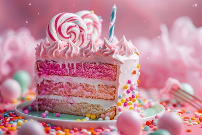 Colorful Layer Cake with Floral Sugar Decorations on Elegant Plate ...