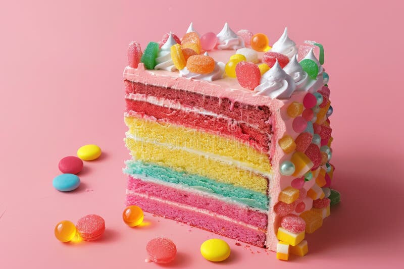 Colorful Layer Cake with Floral Sugar Decorations on Elegant Plate ...