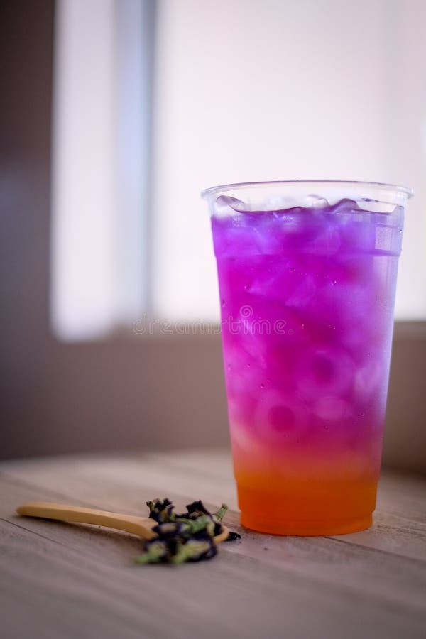 Colorful Layer of Pink and Purple Herb Tea. Butterfly Pea Tea Cold ...