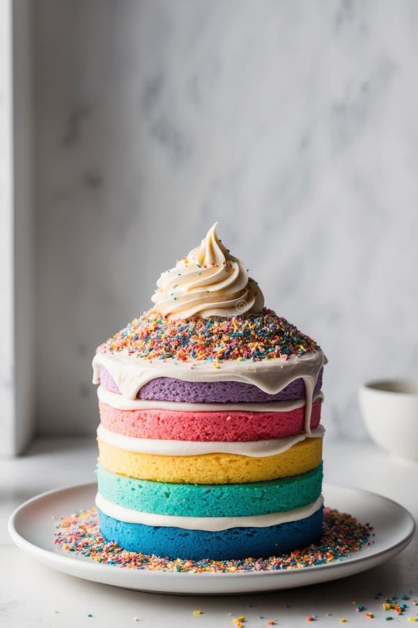 Colorful Layered Cake with Sprinkles and Cream. Stock Image - Image of ...