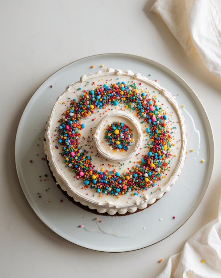 Colorful Layered Cake with Sprinkles on a White Plate Stock Photo ...