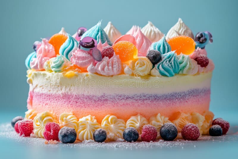 Colorful Layered Cake with Various Toppings is Waiting for the ...