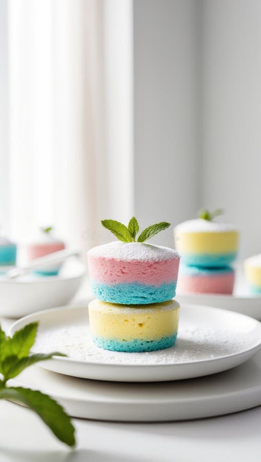 Colorful Layered Dessert with Mint Leaf Garnish. Stock Image - Image of ...
