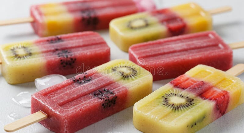 Colorful Layered Fruit Popsicles on Ice Stock Photo - Image of candy ...