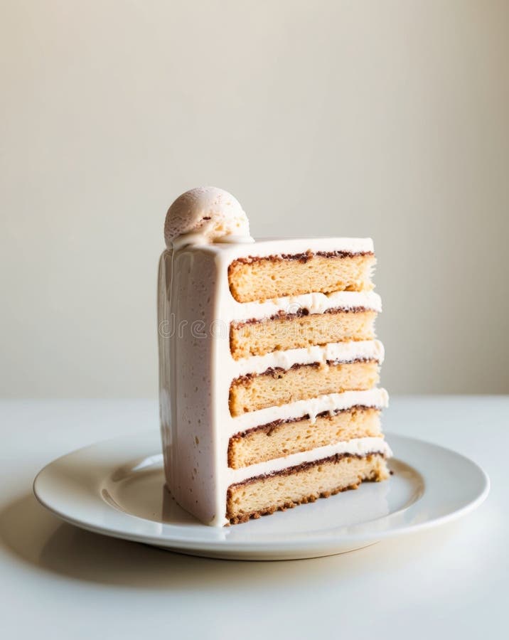 Colorful Layered Ice Cream Cake Slice on a Plate. Stock Photo - Image ...