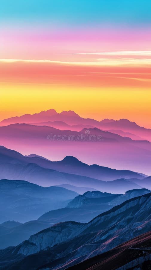 Colorful Layered Mountain Landscape at Sunset Stock Illustration ...